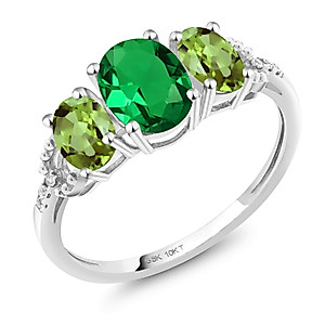 Gem Stone King 10K White Gold Green Simulated Emerald Green Peridot and Diamond Engagement Ring For Women (1.62 Cttw, Gemstone Birthstone, Available In Size 5, 6, 7, 8, 9)