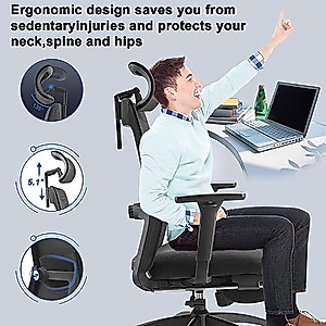 MUIGELS Ergonomic Office Chair - High Back Computer Desk Chair with Adjustable Lumbar Headrest Arms Support and Tilt Function, Comfy Rolling Swivel Task Chair for Home Conference Room Office Bedroom