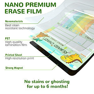 Magnetic Dry Erase Chore Chart for Two Kids, Reward Chart for Kids Behavior. Includes 52 Static Tasks, 126 Golden Stars and Dinosaur & Unicorn Magnetic Charts Each