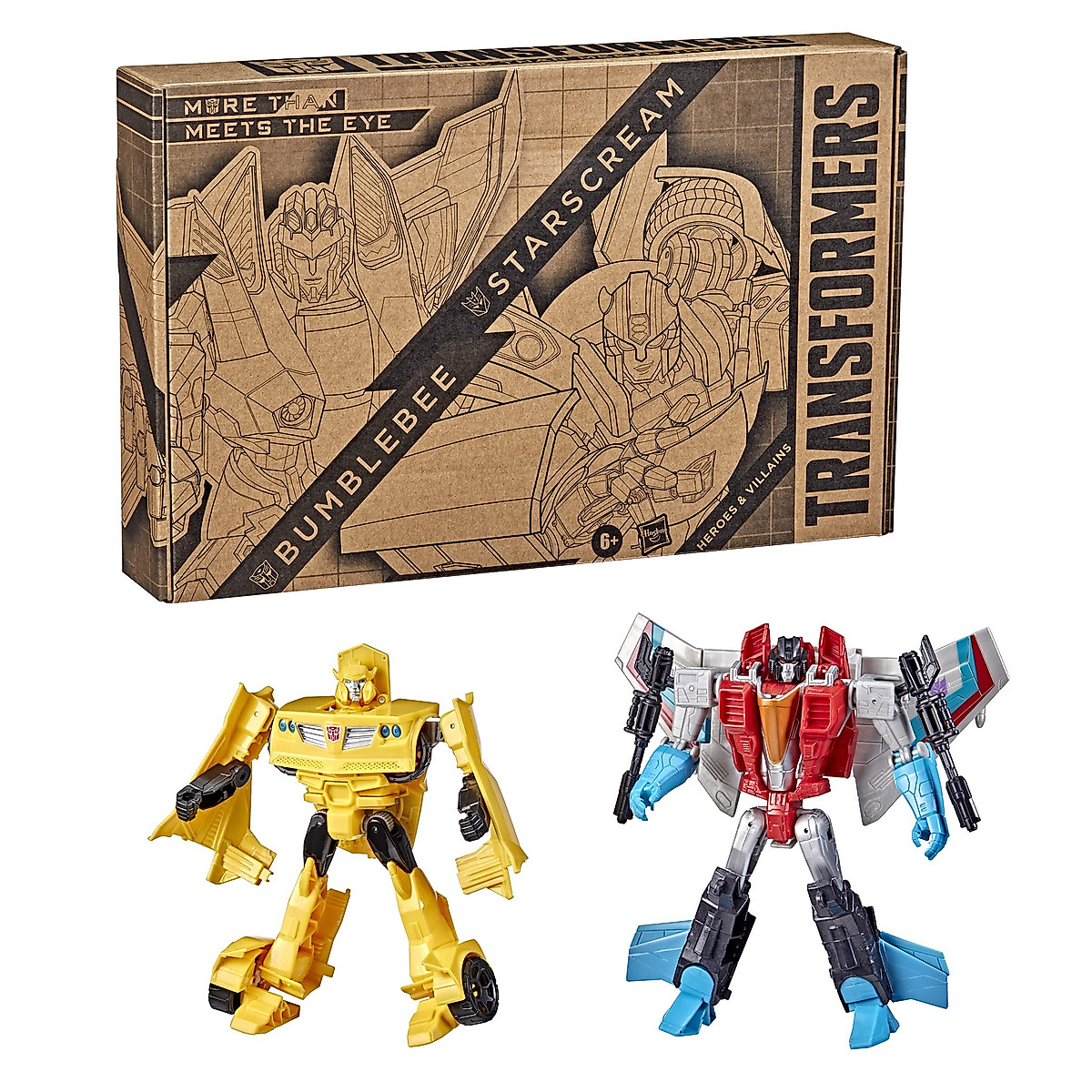 Transformers Toys Heroes and Villains Bumblebee and Starscream 2-Pack Action Figures - for Kids Ages 6 and Up, 7-inch (Amazon Exclusive)