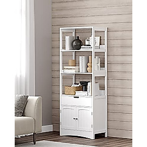VASAGLE Bathroom Storage Cabinet, Freestanding Linen Tower, Tall Bookcase with 3 Open Shelves, 1 Large Drawer, 12.8 x 23.6 x 60.6 Inches, for Entryway, Kitchen, Study, White UBBC67WT