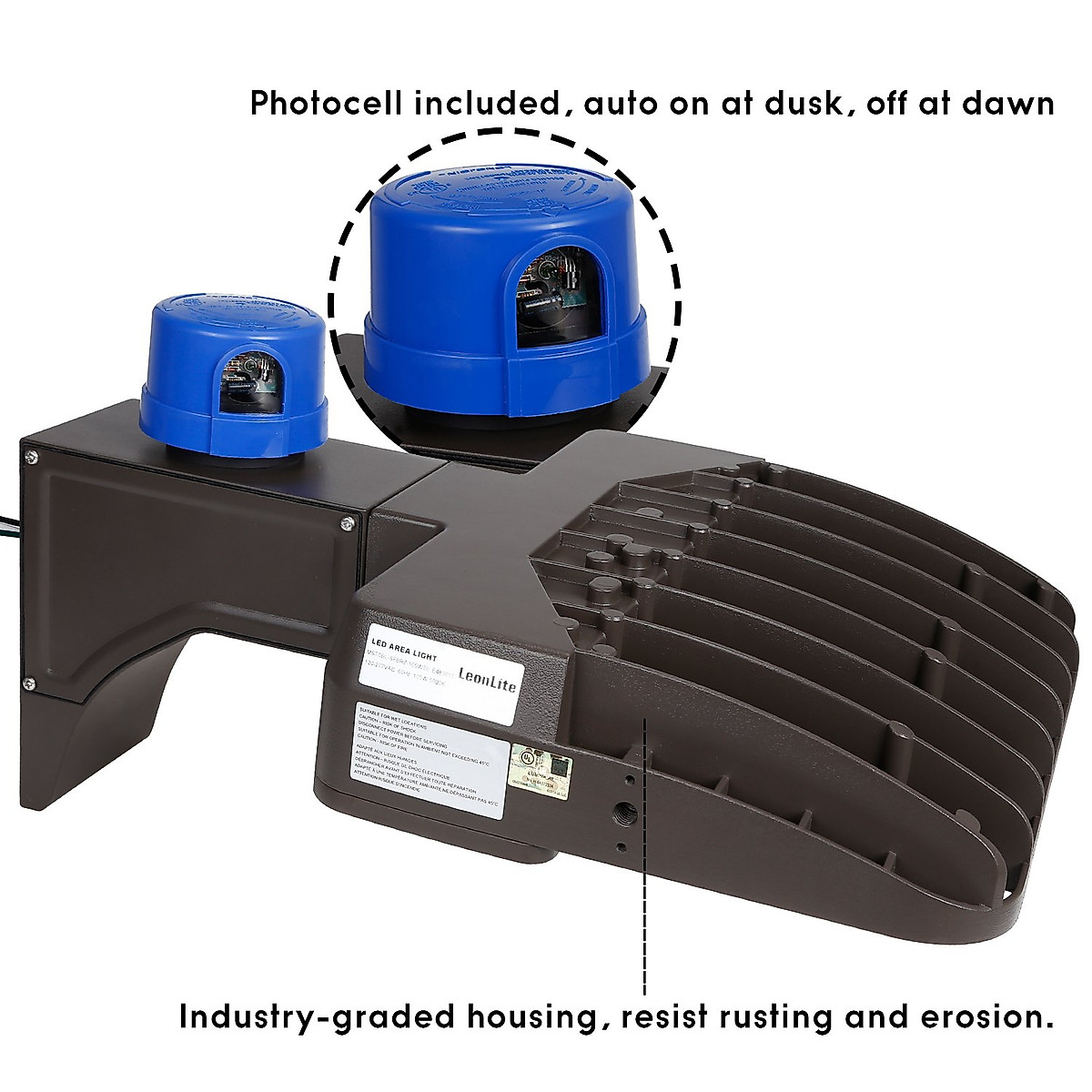 LEONLITE 105W LED Shoebox Area Pole Light, Parking Lot Outdoor Street Lamp, 300W-350W MH/HPS Equivalent, 13,500Lm, 5000K Daylight, Photocell Included, UL-Listed, Wet Location Applicable