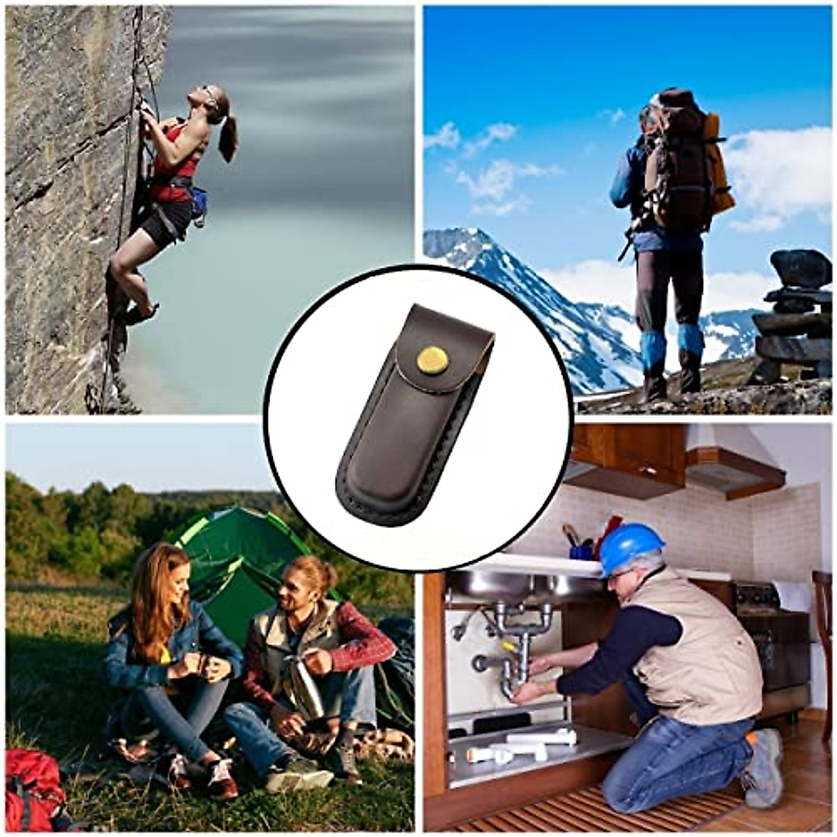 Multitool Sheath, Leather Knife Sheath for Multitools, Pocket Knife Holder Belt Loop Case, Knife Pouch Belt Sheath, Knife Holster for Carrying Folding Knife, Swiss Army Knife, Small Knife (Brown)