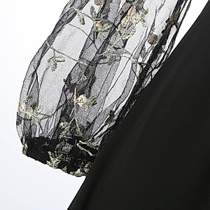 Beach Dresses for Women Women Square Neck Long Sleeve Dress Tulle Floral Embroidered Evening Dresses Wrap Hip Dress Black