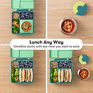 OmieBox Bento Box for Kids - Insulated Lunch Box with Leak Proof Thermos Food Jar - 3 Compartments, Two Temperature Zones - (Meadow) (Single) (Packaging May Vary)