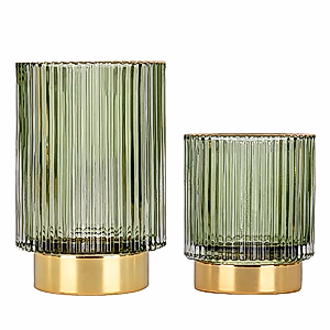 DASITON Makeup Brush holder Organizer,Crystal Cosmetic Makeup Brush Glass Brushes Storage Holder, Vintage Make Up Brush Cup Pen Pencil Holder striped vase(Green S+L