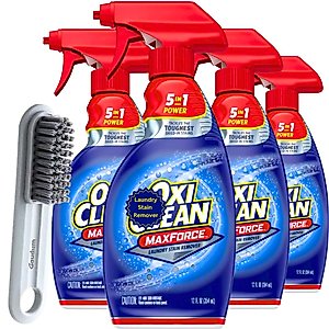 Gaudum Laundry Stain Brush Bundled with Compatible Stain Remover Max Force - 12 FL OZ (Pack of 4) - laundry stain remover spray, spray and wash stain remover laundry