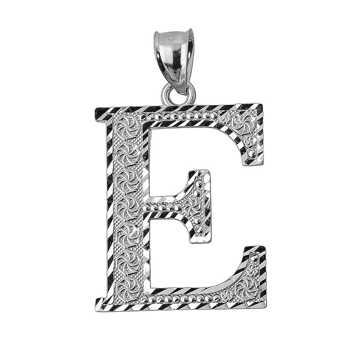 Claddagh Gold 925 Sterling Silver Initial Letter E Charm Pendant, 0.7"