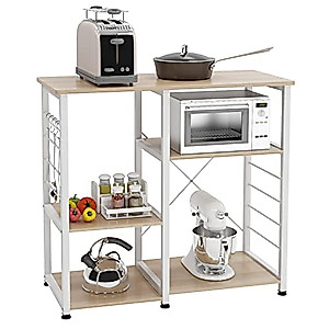 DlandHome Microwave Cart Stand 35.4 inches, Kitchen Baker's Rack Utility Storage Shelf Microwave Stand 3-Tierx3-Tier for Spice Rack Organizer Workstation Shelf, 171-M Maple, 1 Pack