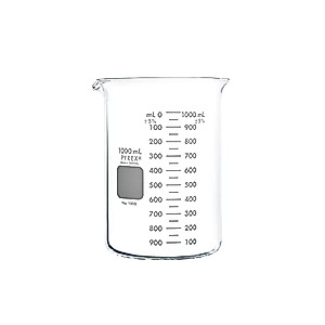 PYREX Griffin Borosilicate Glass Beaker - Low Form Graduated Measuring Beaker with Spout – Premium Scientific Glassware for Laboratories, Classrooms or Home Use - PYREX Chemistry Glassware, 1L, 2/Pk