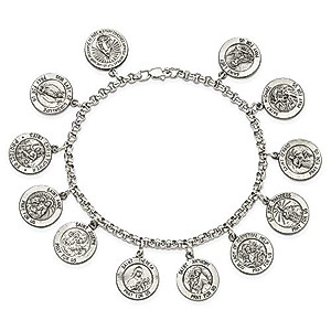 Sterling Silver Antiqued 12 Saints 8in Bracelet QQC4383