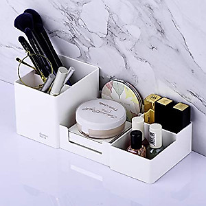 Comix Desk Organizer with Pen Holder Sticky Note Tray Paperclip Storage, Office Accessories Caddy, Office Stationery Supply Organizers, 6 Compartments Pencil Holder, White