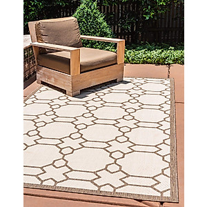 Unique Loom Outdoor Trellis Collection Area Rug - Geometric (6' 1" x 9' Rectangle, Beige/ Brown)