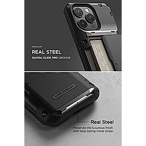 VRS DESIGN Damda Glide Pro Phone Case for iPhone 14 Pro, Sturdy Semi Auto Wallet [4 Cards] Case Compatible for iPhone 14 Pro Case (2022) (Groove Black)