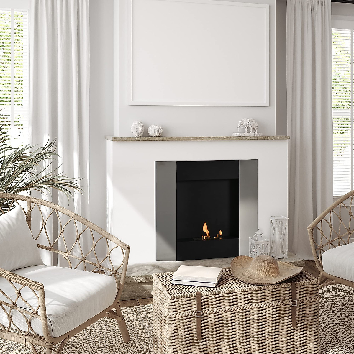 HOMCOM Ethanol Fireplace, 28.25" Wall-Mount 0.2 Gal Stainless Steel 215 Sq. Ft., Burns up to 1 Hour, Silver/Black