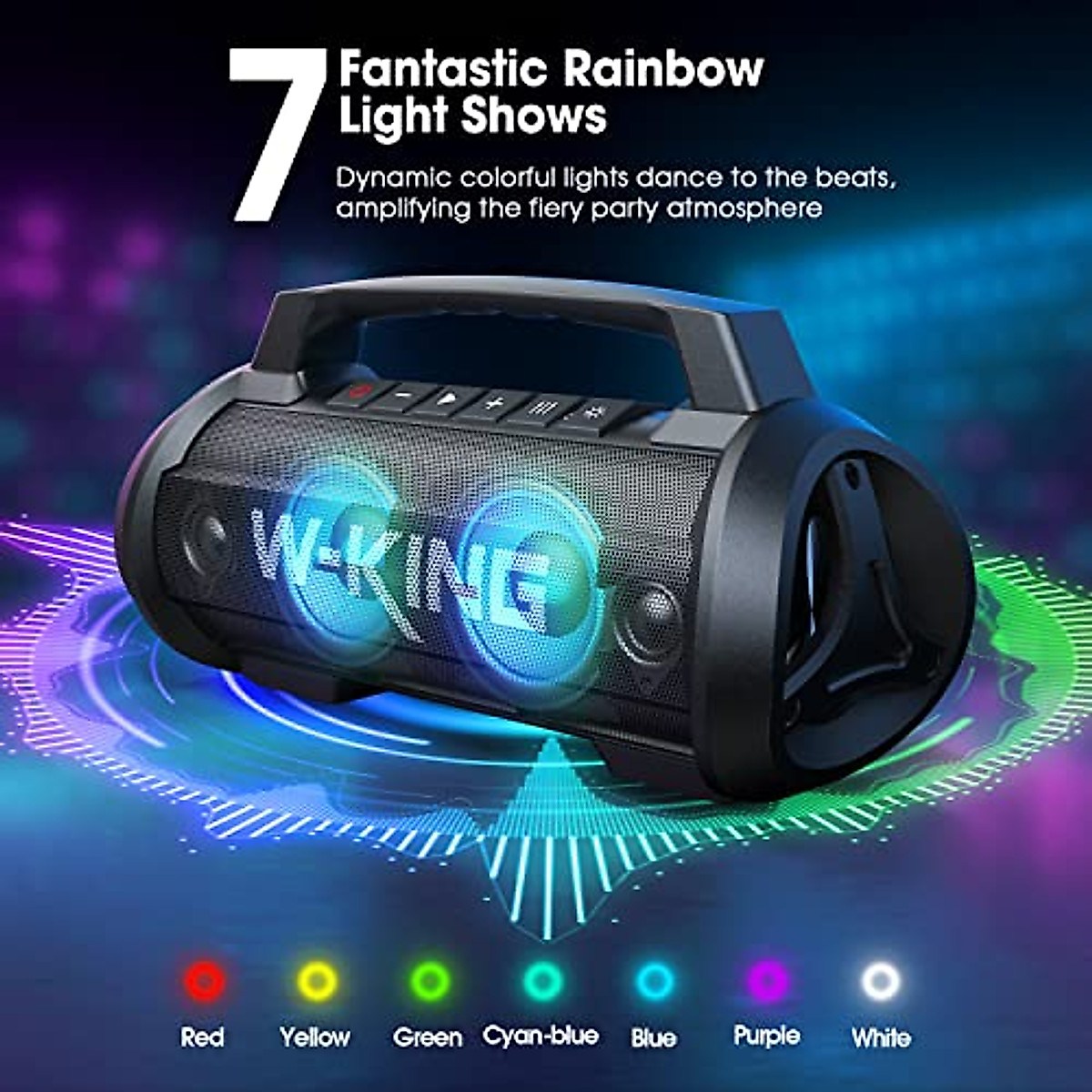 W-KING Portable Loud Bluetooth Speakers with Subwoofer, 70W Waterproof Party Outdoor Speakers Bluetooth Wireless, Deep Bass/Hi-Fi/Dynamic Light/Mic Port/42H Play/EQ/DSP/Power Bank/TF/AUX/Large Speaker