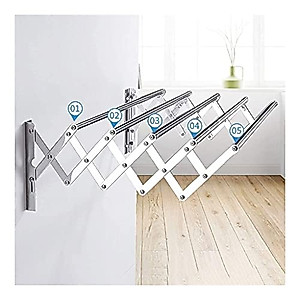 XMCX Wall Mounted Laundry Drying Rack 304 Stainless Steel 5 Rods Collapsible Dryer Towel Rack Home Folding Washing Line Clothes Airer Easy Storage for Indoor Outdoor (Size : 120cm/47.2in)