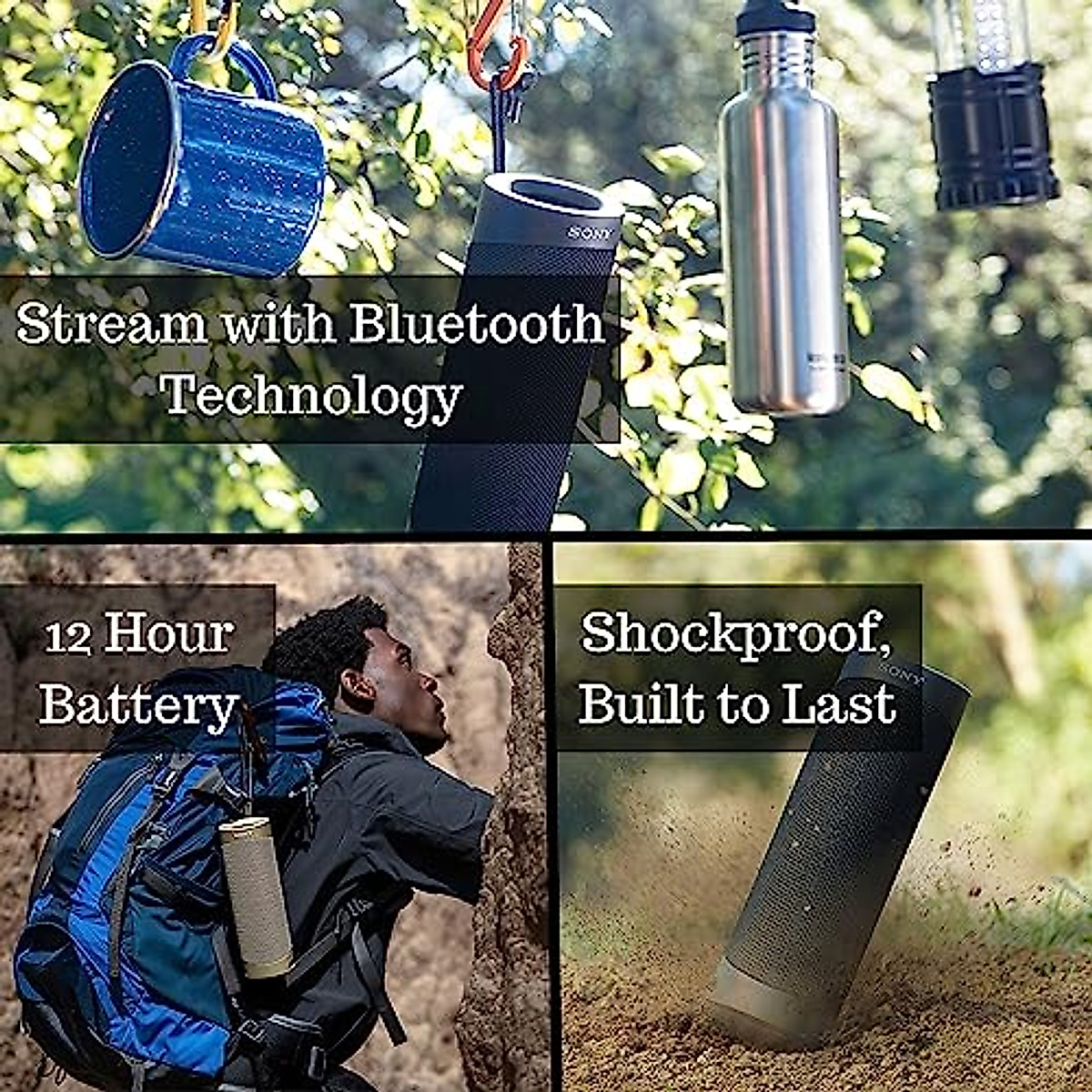 Sony Super-Portable, Powerful and Durable, Waterproof, Wireless Bluetooth Speaker with Extra BASS – Black + USB Adapter