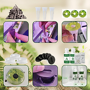 hdroor 188pcs Hydroponics Supplies Kit with 100 Grow Sponges, 12 Grow Baskets, 12 Grow Domes, 50 Labels, 200ml Hydroponics Nutrients A&B, 12 Plant Spacers - Hydroponics Garden Accessories