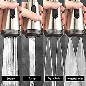 Kitchen Faucet Spray Head Pull Down Sink Sprayer Replacement Part G1/2 (20.5mm) Male Nozzle Spout 4 Function Brushed Nickel(Without Hose)