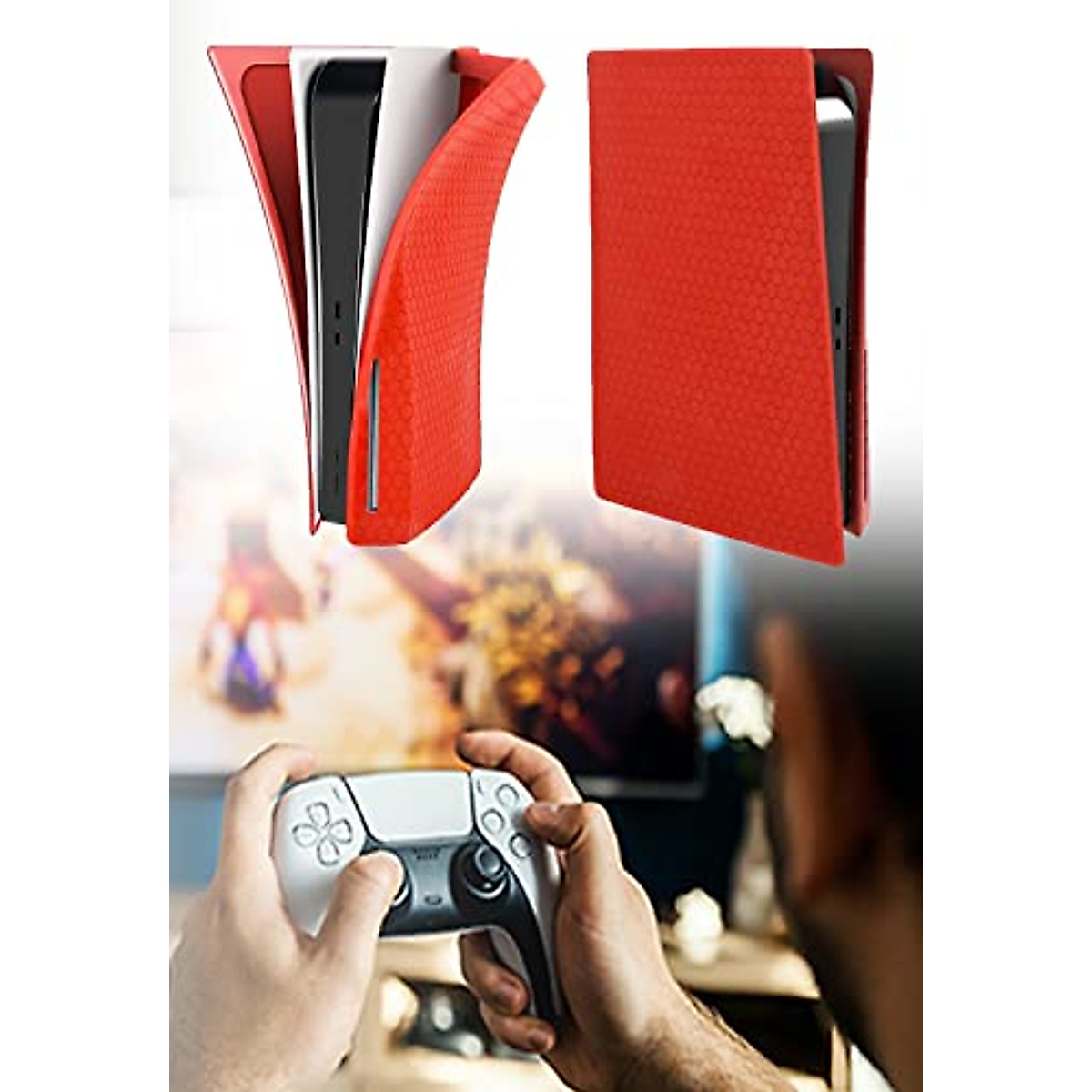 DOB SECHS Silicone PS5 Cover for Playstation 5 Disc Edition Console, Anti-Scratch, Anti-Fall PS5 Skin Protective Cover, Waterproof, Dustproof PS5 Console Cover, Red