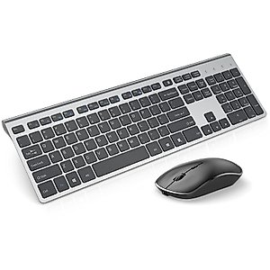 Rechargeable Wireless Keyboard Mouse-J JOYACCESS 2.4G Full Size Thin Wireless Keyboard and Mouse with Long Battery Life, Ergonomic and Compact Design for Laptop,PC,Desktop,Computer,Windows-Black& Grey