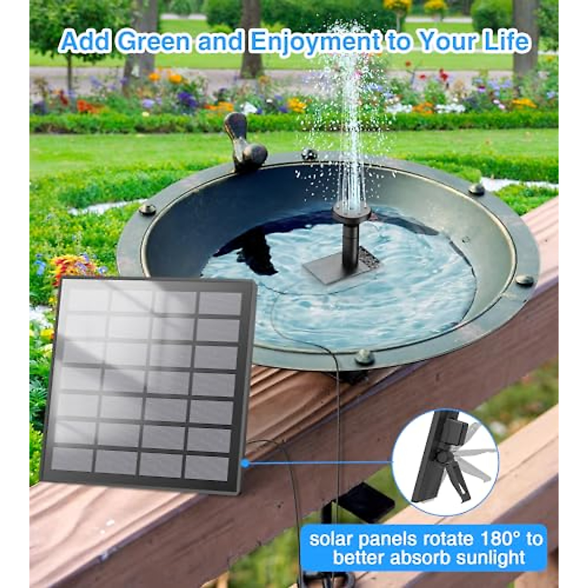 SZMP Solar Fountain 2024 Upgraded DIY Bird Bath Fountains, 1.8W Glass Panel Solar Fountain Pump with 8 Nozzles & 9.84ft Power Cord, Solar Bird Bath Fountain for Grass, Stakes, Garden, Pond (Black)