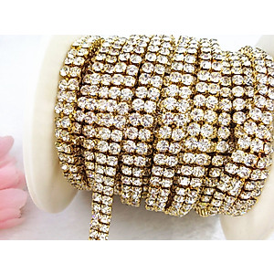 AEAOA 3 Feet 1 Yard 2 Rows Ss16 4mm Close Rhinestone Chain Trims Cup Chain Wedding Cake (Gold+Clear Crystal)