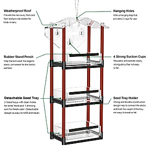 Window Bird Feeder with Strong Suction Cups, Large Weatherproof Birdfeeder with 3 Tiers Seed Tray and Drinking Sink, Outdoor Hanging Birdhouse for Wild Birds, Finch, Cardinal, and Bluebird