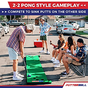 PutterBall Golf Pong Game Set The Original - Includes 2 Putters, 2 Golf Balls, Green Putting Pong Golf Mat & Golf Hole Covers - Best Backyard Party Golf Game Set