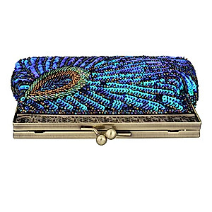 Womens Sequin Beaded Evening Bag Antique Peacock Evening Wedding Clutch Purse Evening Handbag for Wedding Party Cocktail (Peacock blue)