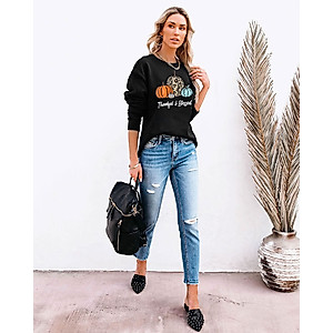 KIDDAD Thankful Blessed Sweatshirt Womens Thanksgiving Shirt Cute Leopard Pumpkin Pullover Shirt Casual Fall Long Sleeve Tops