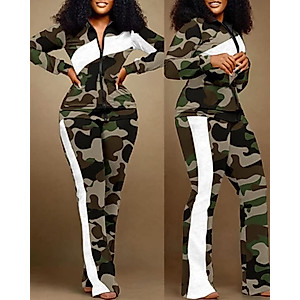 Adogirl Womens Two Piece Outfits Zipper Up Pattern Print Long Sleeve Jogging Weat Suits Matching Jogger Long Pants Set