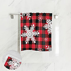 ALAZA Snowflakes Red Black Buffalo Plaid Hand Towel Yoga Gym Cotton Face Spa Towels Absorbent Multipurpose for Bathroom Kitchen Hotel Home Decor Set 15x30 Inch