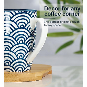 ONEMORE Ceramic Coffee Mugs Set of 6, 12oz - Microwavable Coffee Cups for Tea, Latte - Japanese Style, Scratch Resistant - Vintage Blue