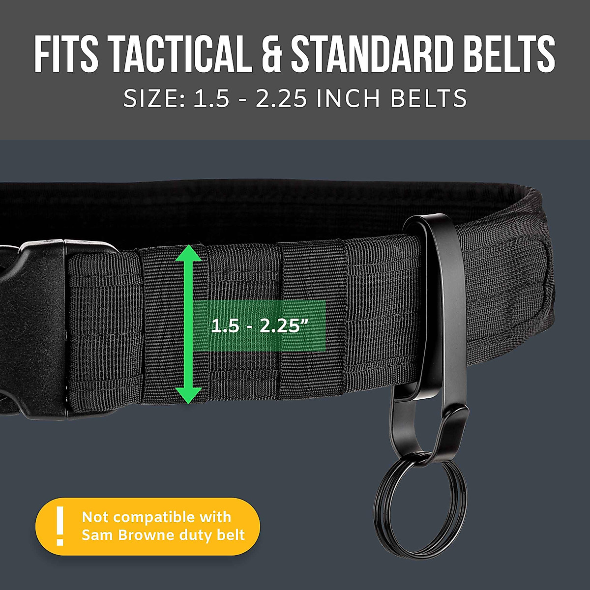 TKH-S1 Stealth Tactical Key Ring Holder for Duty Belts, Quick Release Clip w/2 XL Detachable Rings Max 2.25" Belt For Police, Correctional, Fire Dept