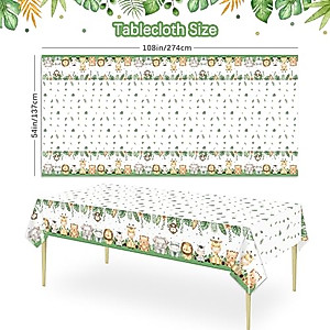 Jungle Safari Baby Shower Decorations for Boy, Animal Tablecloth Backdrop & Green White Gold Balloon Arch Set Sage Green Zoo Theme Baby Boy Party Decor Supplies