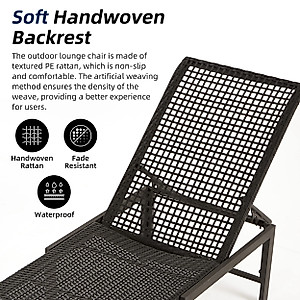 Eongdn Chaise Lounge Outdoor, Hand-Woven Rattan Pool Lounge Chairs Set of 2, Aluminum Frame 5 Level Adjustable, Lounge Chairs for Outside, Poolside, Deck, Beach, Dark Grey