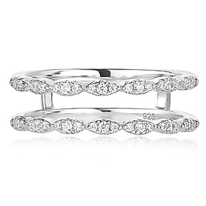 Blongme Cubic Zirconia Twisted Wedding Band for Women Guard Ring Enhancers Stackable Engagement Ring White 925 Sterling Silver Size 7