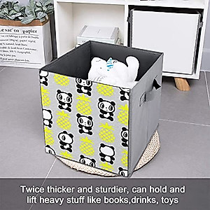 Panda Pineapple PU Leather Collapsible Storage Bins Canvas Cube Organizer Basket with Handles