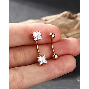 Jewseen 2pcs 16g Small Size Belly Button Rings Pack Surgical Steel Square AAA CZ Curved Barbell Navel Rings New