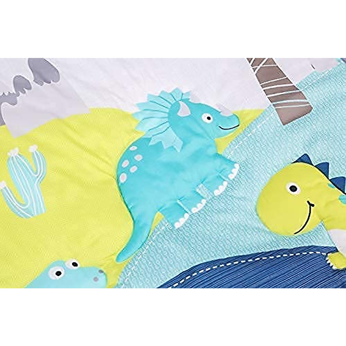 HUPO 4 PC Dinosaur Crib Bedding Sets for Baby Boys,Yellow/Navy Blue Nursery Crib Set Including Crib Skirt/Crib Quilt/2 Crib Sheet