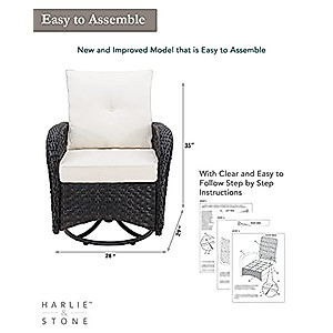Harlie & Stone Outdoor Swivel Rocker Patio Chairs Set of 2 and Matching Side Table - 3 Piece Wicker Patio Bistro Set with Premium Fabric Cushions Outdoor Furniture (Dark Wicker Chair Beige Cushion)