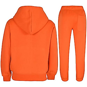 A2Z 4 Kids Unisex Plain Tracksuit Hoodie with Joggers Jogging Sweatpants Set - T.S Plain Orange 7-8