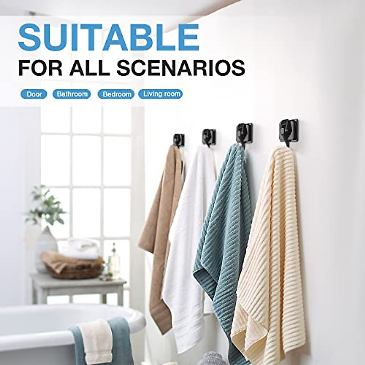 Khdrvok Heavy Duty Vacuum Square Cup Hook, Easy to Install and Remove, Black- Plated Plished Super Suction for Kitchen， Bathroom and Restroom, 2Pack