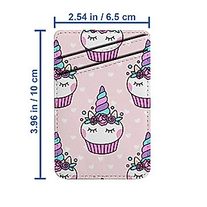 Diascia Pack of 2 - Cellphone Stick on Leather Cardholder ( Cute Unicorn Cupcake Pattern Pattern ) ID Credit Card Pouch Wallet Pocket Sleeve
