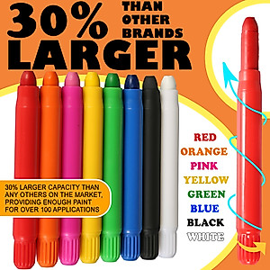 Jim&Gloria Face Paint Makeup Kit 8 Large Pens with Stencils Face Painting Tattoo Washable Body Markers Skin Safe Eyeblack Stick Baseball Sports Halloween Eye Black Football Games Gift Kids & Adults