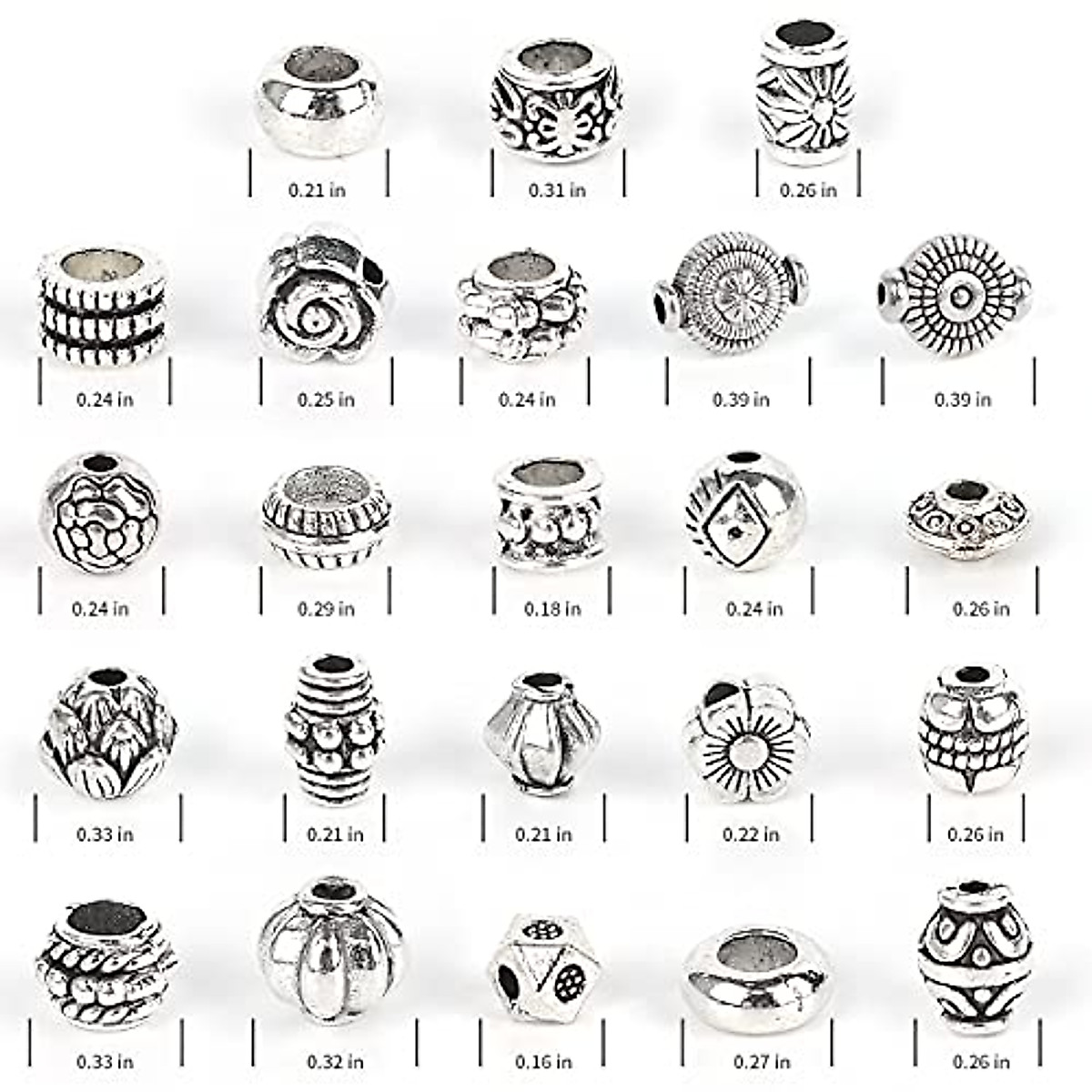 180± Silver Spacer Beads - 100g Tibetan Antique Silver Color Metal Beads Small Loose Spacer Beads with Radom Styles for Jewelry Making DIY Charm Bracelets