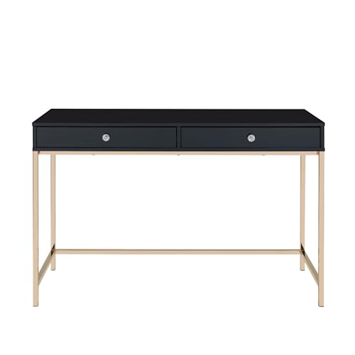Daesar Computer Writing Desk with Two Drawer, Black High Gloss & Gold Finish