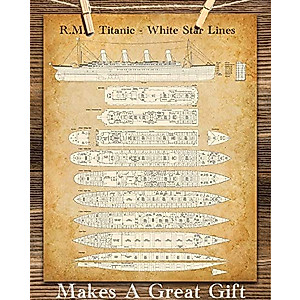 R. M. S. Titanic - White Star Lines Deck Plan - 11x14 Unframed Patent Print - Great Gift and Decor for History and Cruise Ship Buffs Under $15